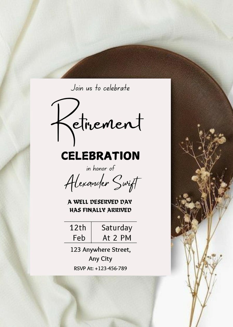 Editable Modern Retirement Party Invitation Template | Printable ...