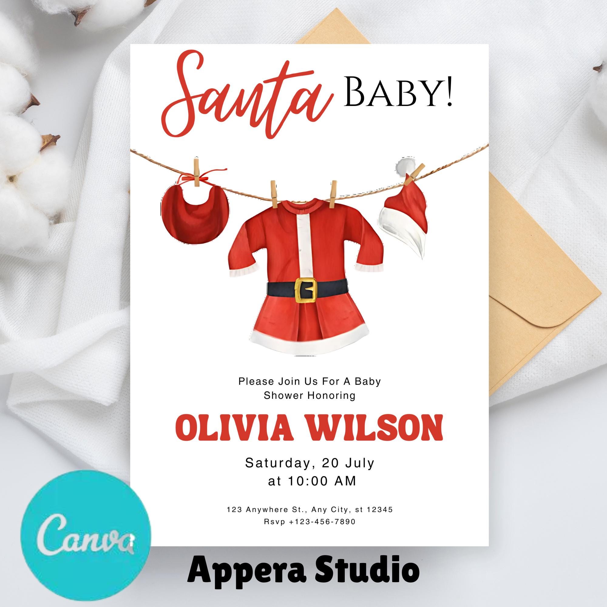 Editable Santa Baby Shower Invitation Template, Printable Winter Baby ...