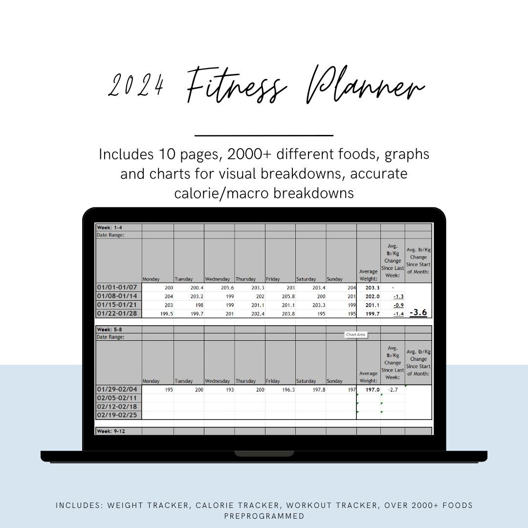 Excel 2024 All-in-one Fitness Planner, Health, Food Tracker, Includes ...