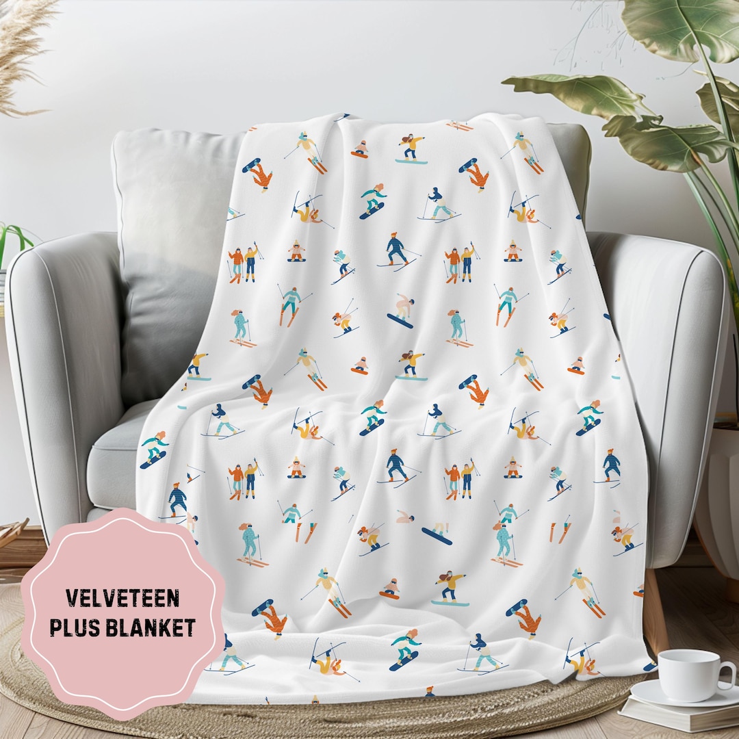 Ski and Snowboard Velveteen Plush Blanket, Winter Cozy Bedding ...