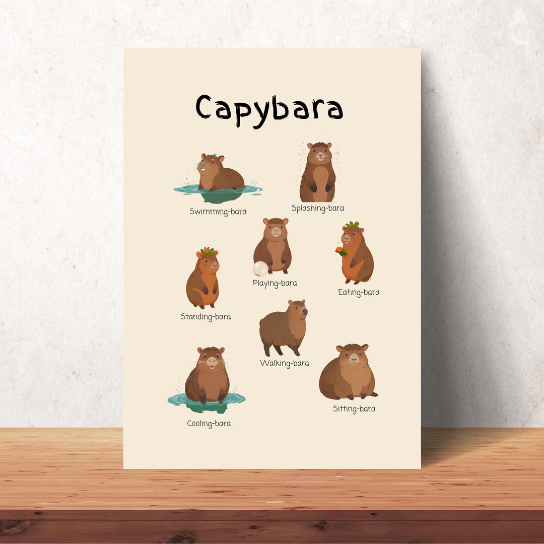 Capybara Poster, Wall Art, Capybara Mandarin on Head, Capybara Mandarin ...