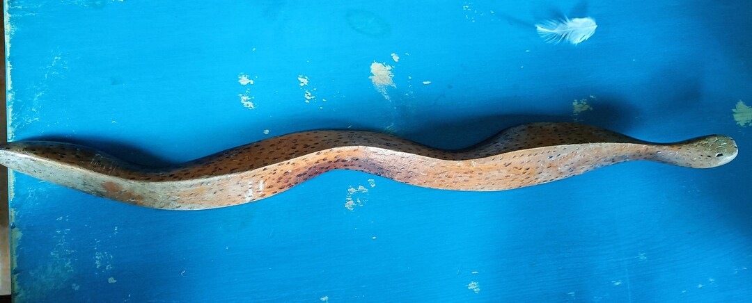 Indigenous Wooden Carved Eel/snake ..poker Art Design..52cm Long.. Very ...