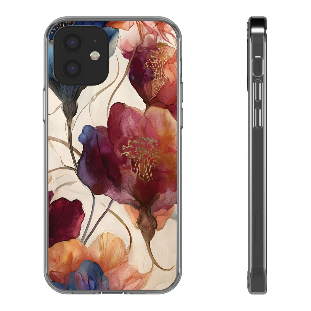 Clear iPhone 12 Case, Watercolor Floral Protective Phone Cover, Floral ...