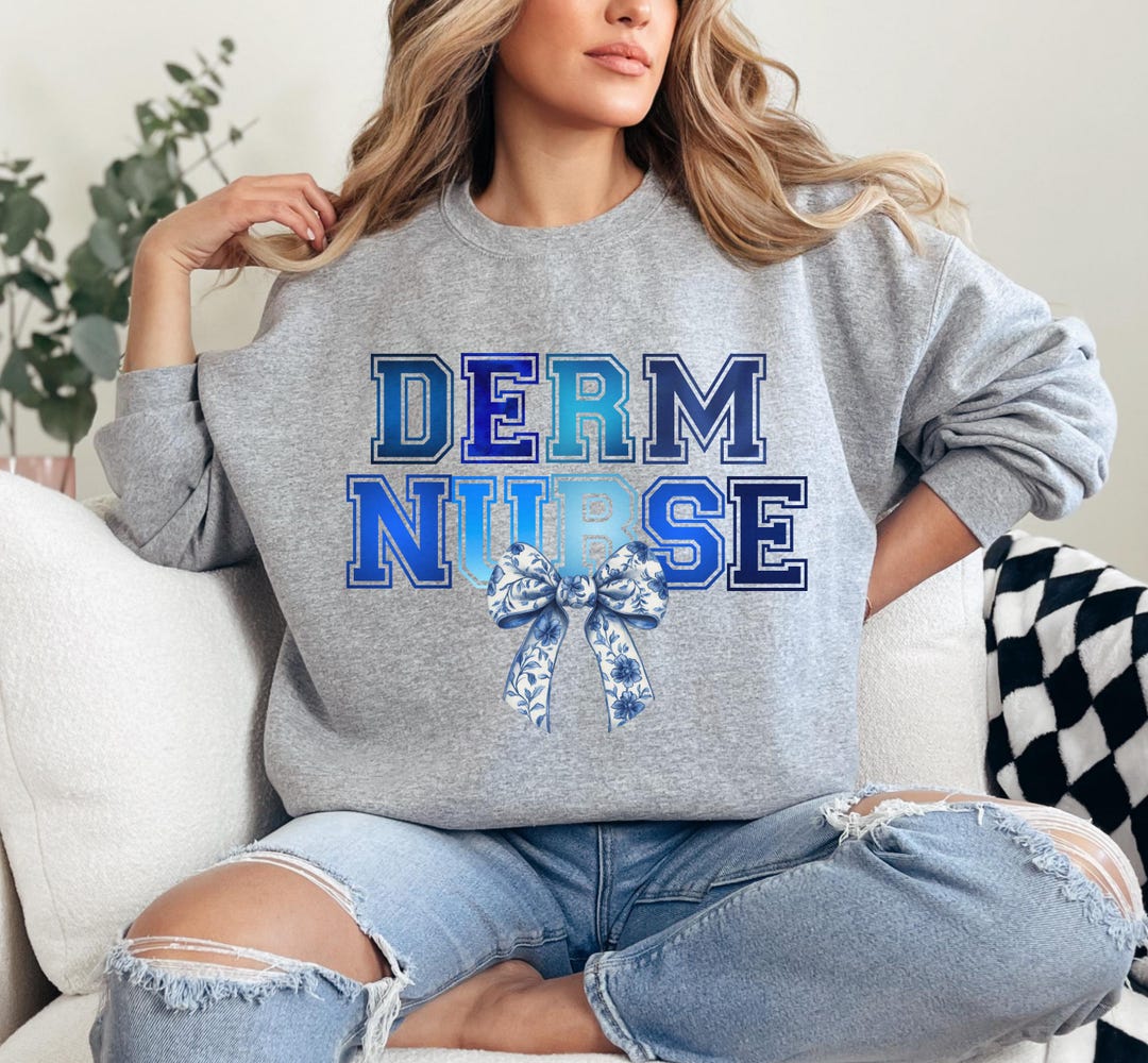 Derm Nurse Sweatshirt: Blue Varsity Letter Coquette Bow Jumper - Etsy