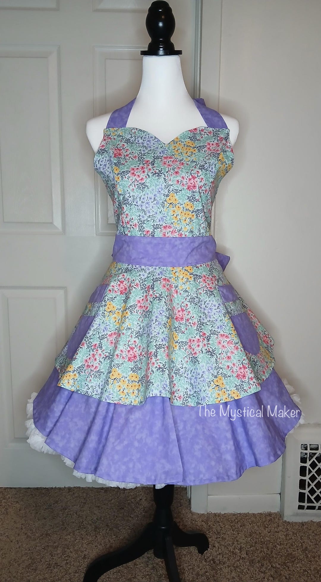 Pinup Inspired Apron Purple Floral Tea Party Baker Hostess Housewive ...