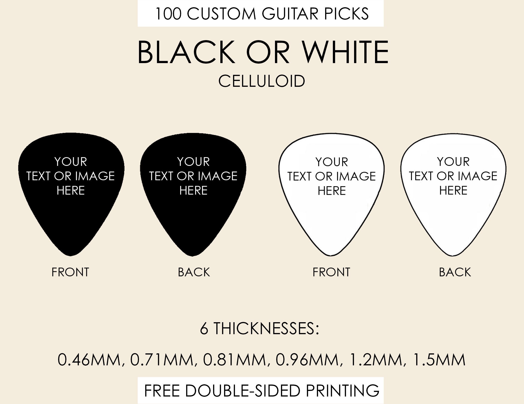 100 Custom Guitar Picks Celluloid Customize With Your Image or Text ...