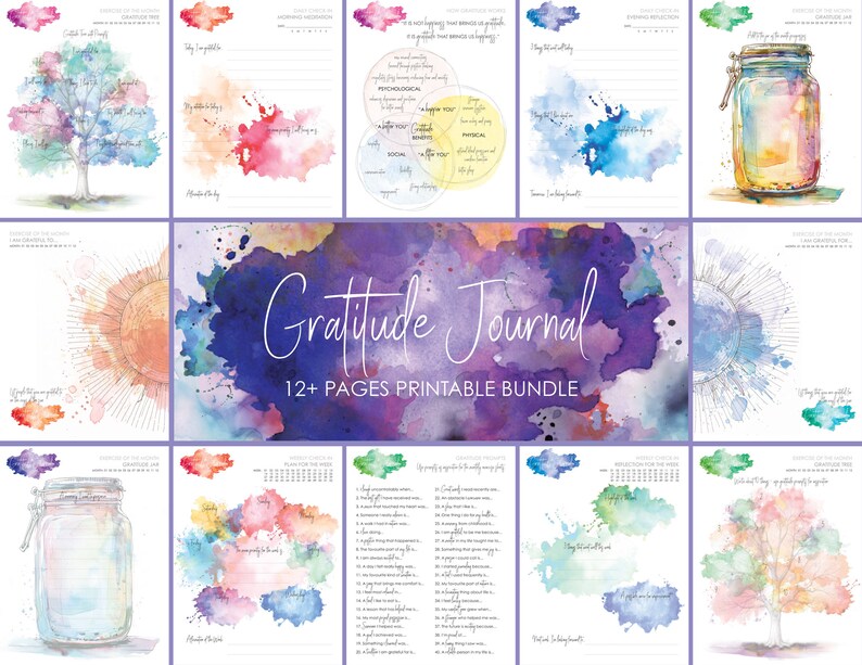 Gratitude Journal Printable BUNDLE Watercolor Themed and Designed by ...