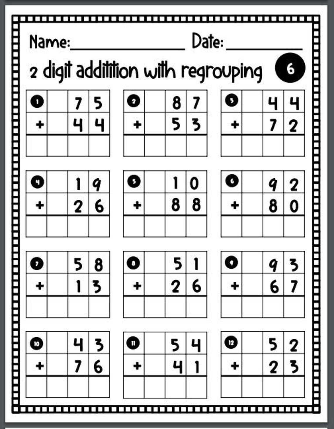 2-digit Addition Worksheets No Regrouping L Standard Algorithm L ...