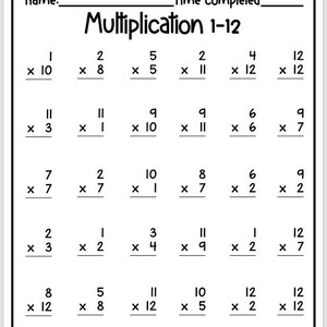 Math Facts Worksheets Multiplication Review: 1-12 Math Drills - Etsy