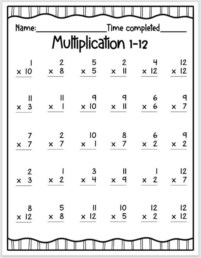 Math Facts Worksheets Multiplication Review: 1-12 Math Drills - Etsy