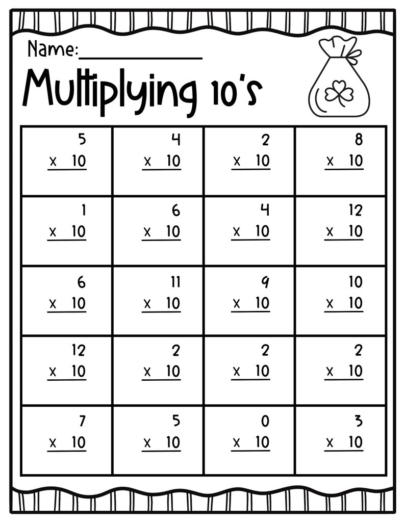 St. Patrick's Day Multiplying Worksheets Mutiplication 1-12 - Etsy