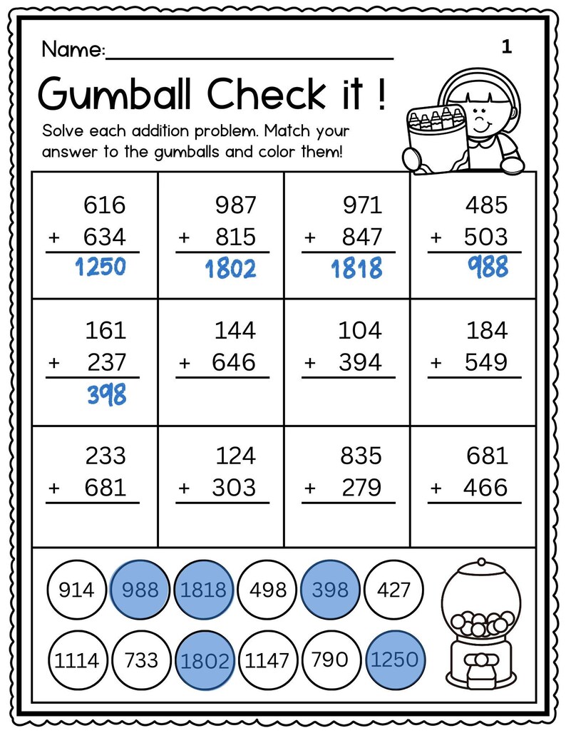 3 Digit Addition and Subtraction Numbers Self-checking Math Worksheets ...