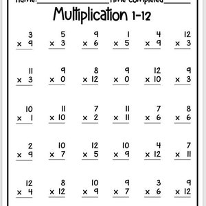 Math Facts Worksheets Multiplication Review: 1-12 Math Drills - Etsy