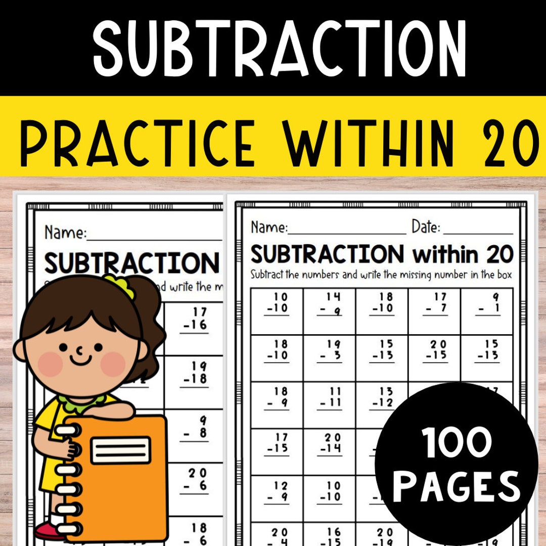 Subtraction Within 20 Math Fact Fluency Timed Worksheet Practice 100 ...