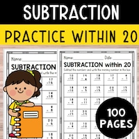 Subtraction Within 20 Math Fact Fluency Timed Worksheet Practice 100 ...