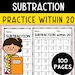 Subtraction Within 20 Math Fact Fluency Timed Worksheet Practice 100 ...