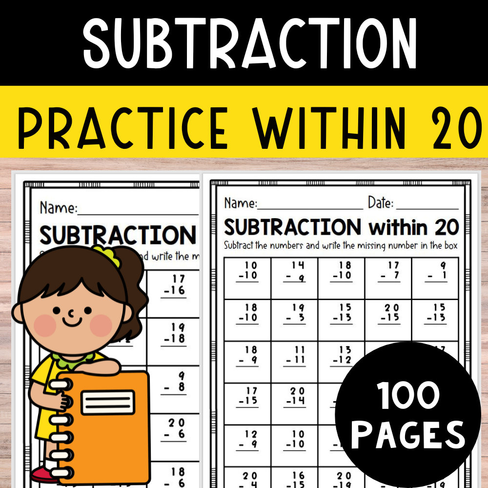 Subtraction Within 20 Math Fact Fluency Timed Worksheet Practice 100 ...