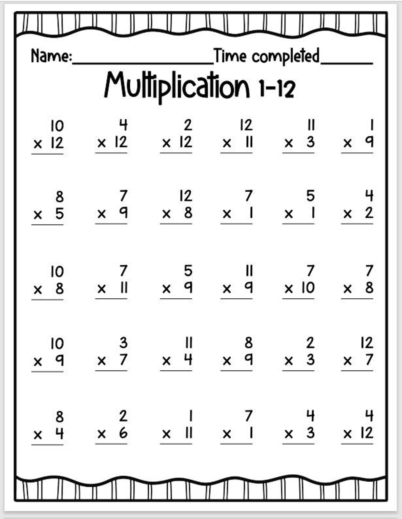 Math Facts Worksheets Multiplication Review: 1-12 Math Drills - Etsy