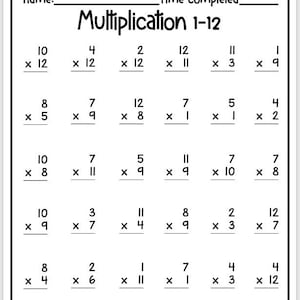 Math Facts Worksheets Multiplication Review: 1-12 Math Drills - Etsy
