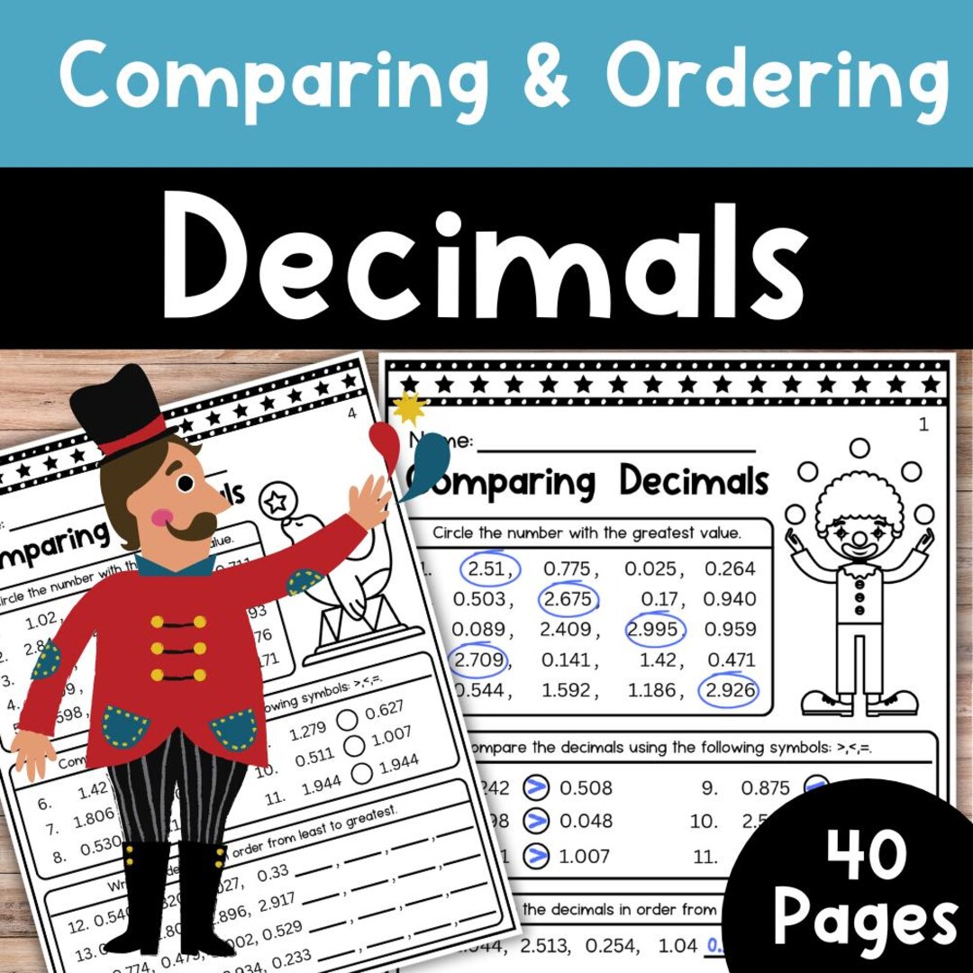 Comparing and Ordering Decimals Worksheets : Decimals Place Value ...