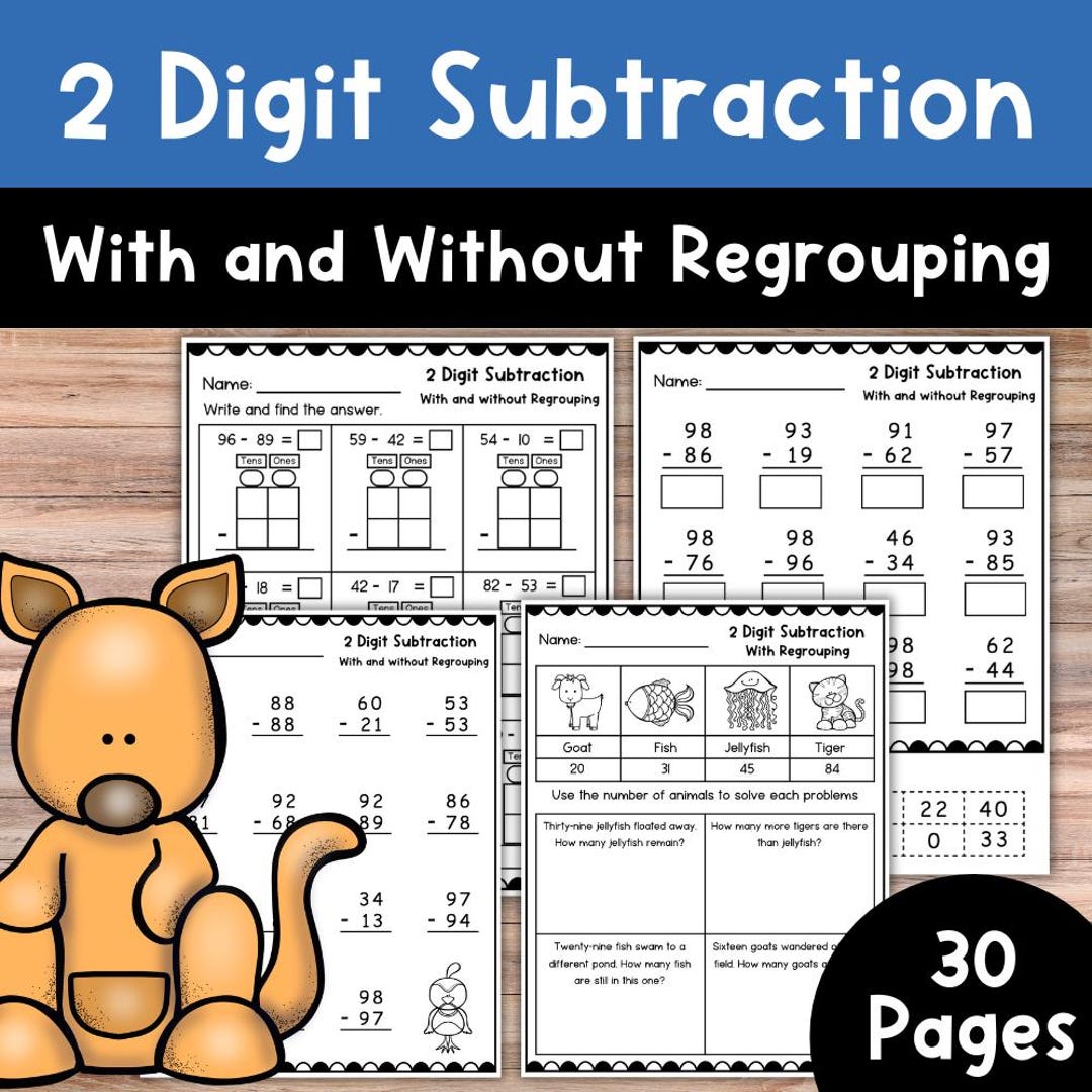 Animal-themed 2-digit Subtraction Worksheets With and Without ...