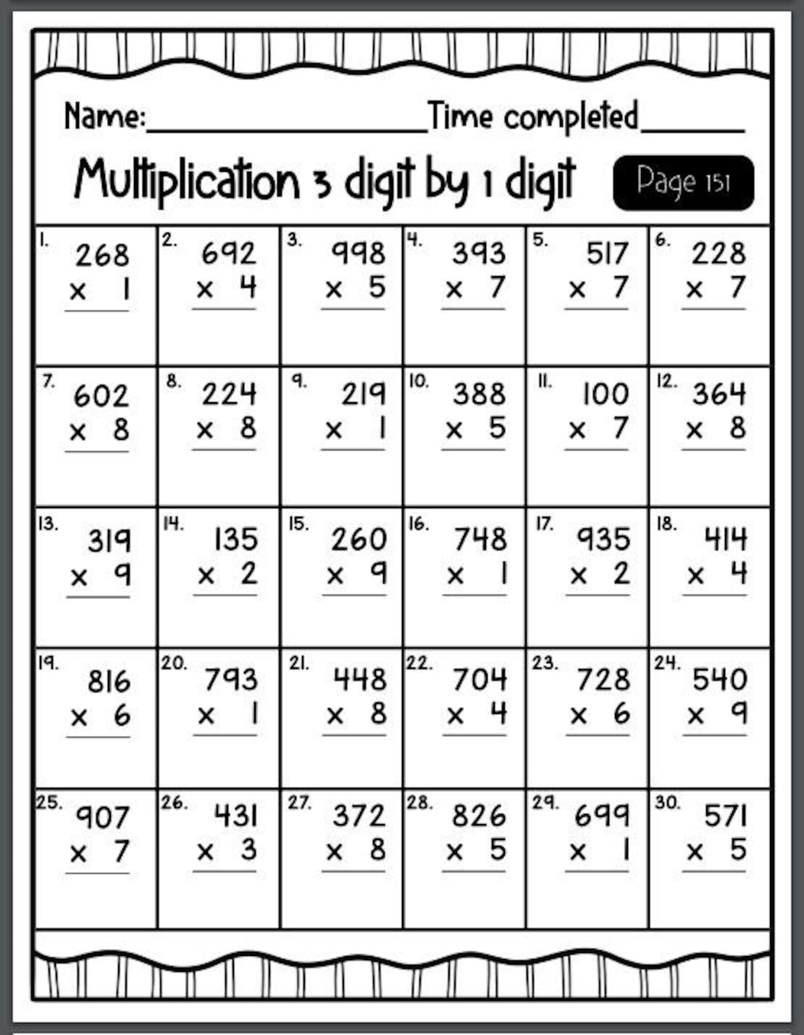 Multiplication 3-digit by 1-digit , Math Drills, Multiplication ...