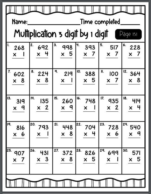 Multiplying With 3 Factors Worksheets