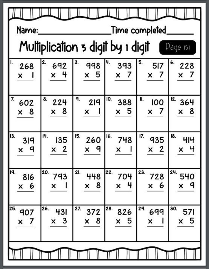 Multiplication 3-digit by 1-digit , Math Drills, Multiplication ...
