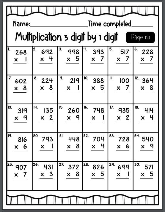 Multiplication 3-digit by 1-digit , Math Drills, Multiplication ...