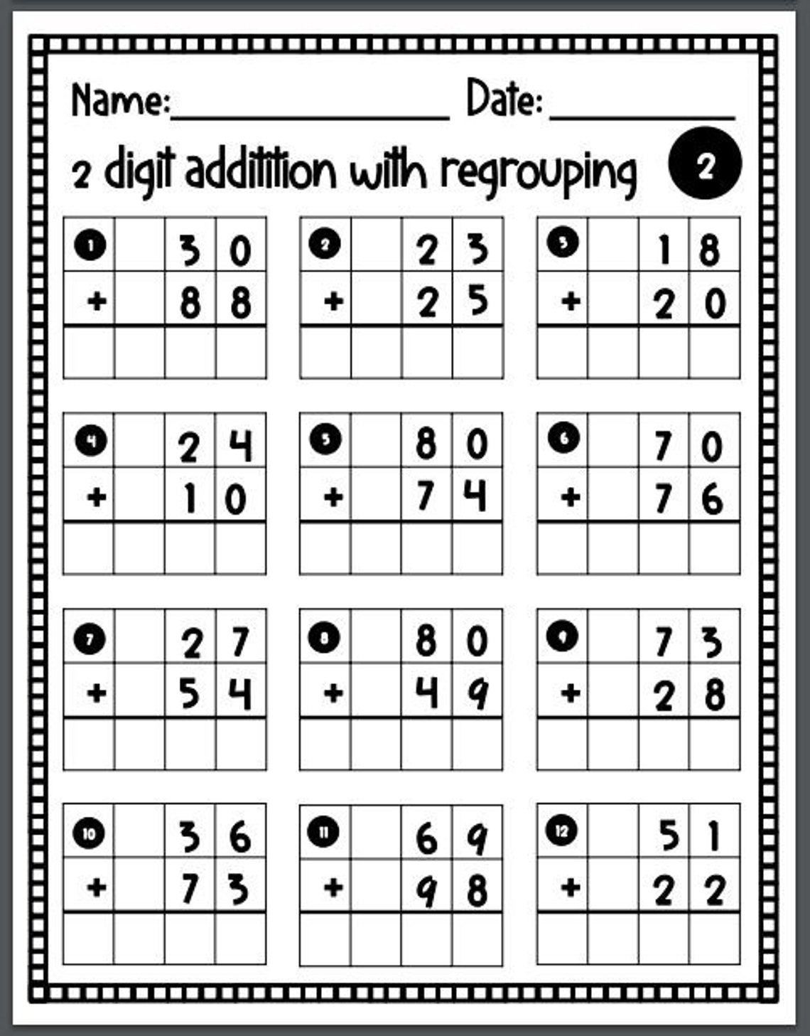 2-digit Addition Worksheets No Regrouping L Standard Algorithm L ...