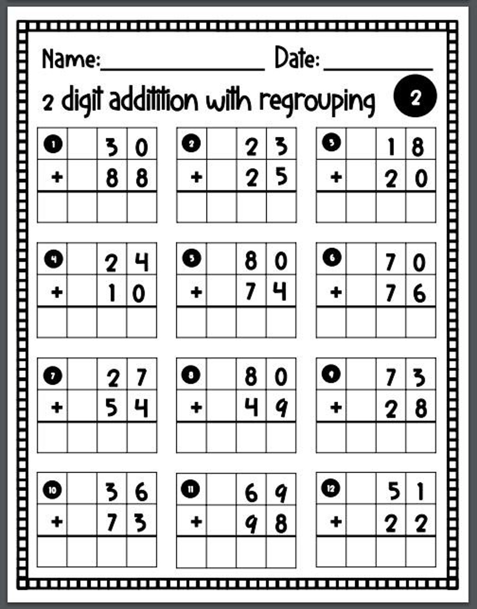 2-digit Addition Worksheets No Regrouping L Standard Algorithm L ...