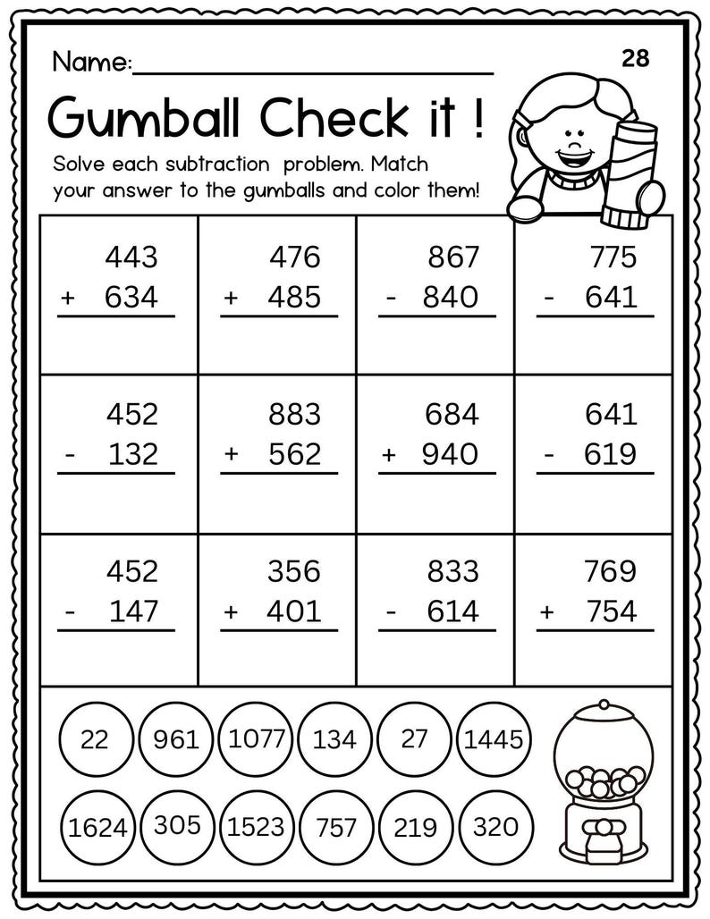 3 Digit Addition and Subtraction Numbers Self-checking Math Worksheets ...
