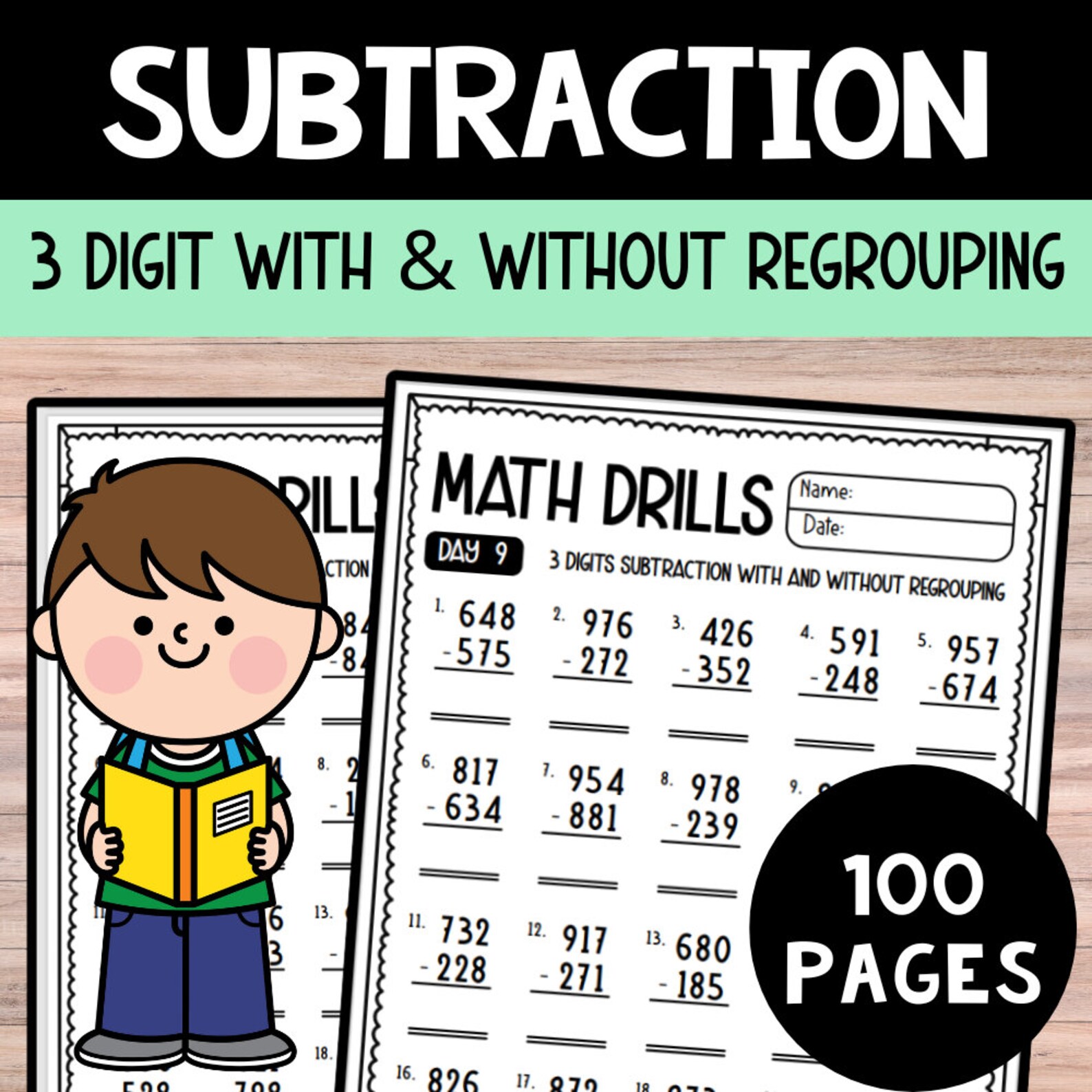 3 Digit Subtraction With and Without Regrouping|math Drills| 100 Days ...