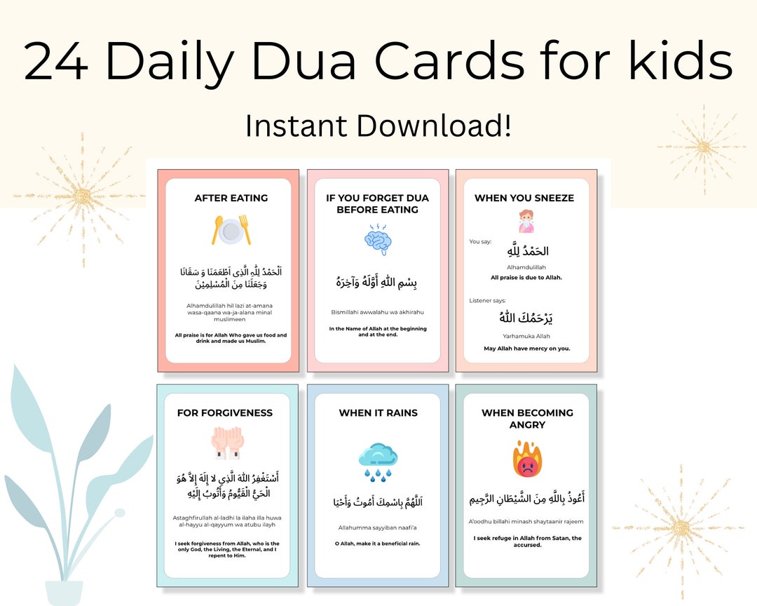 Kids Dua Cards, Islamic Kids Printables, Duas for Kids, Children Dua Book, Prayer Cards, Dua ...