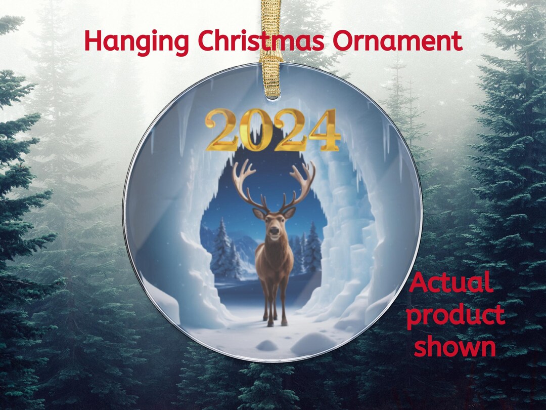 Hanging Christmas Ornament 2024 Reindeer Whimsical Holiday Scene to ...