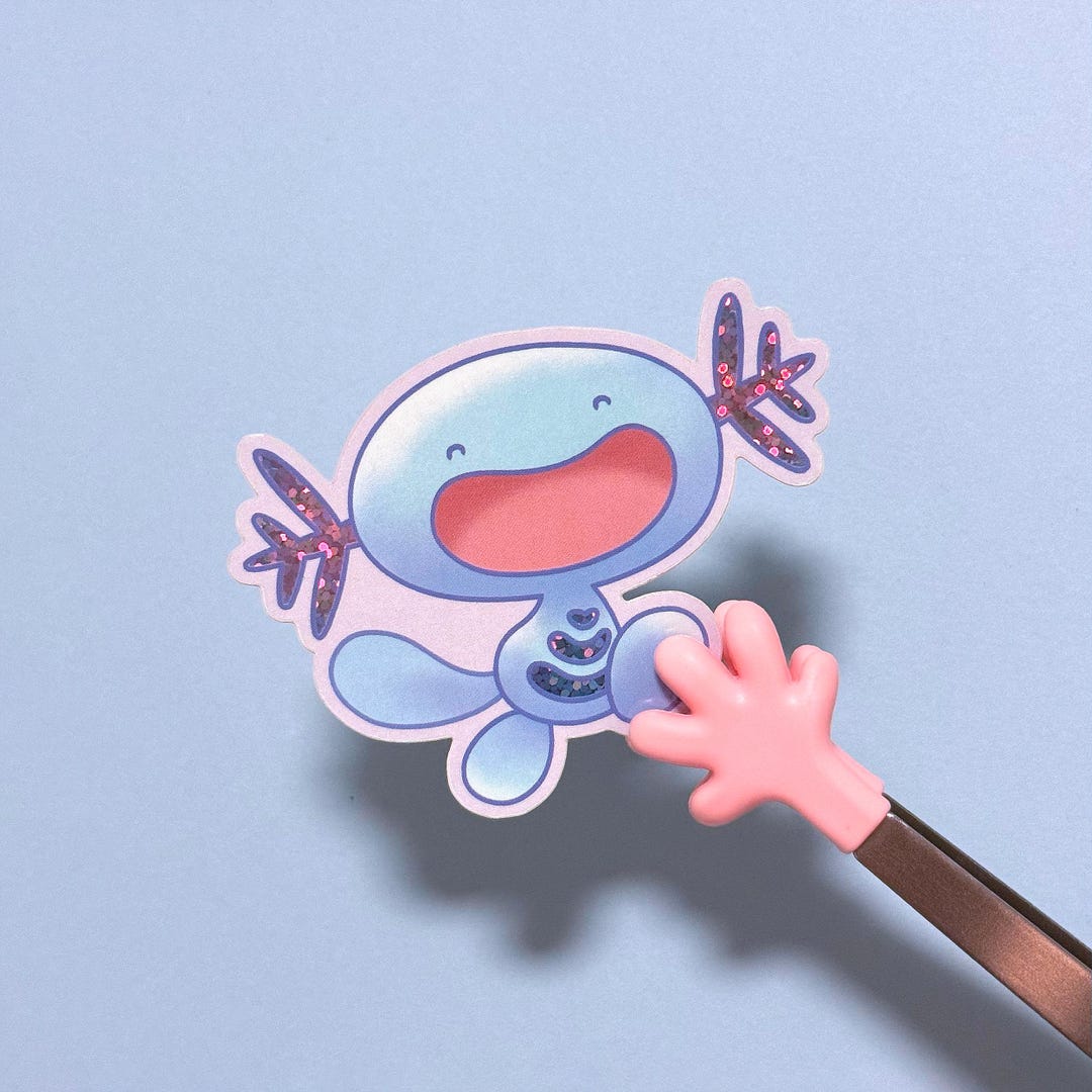 Glitter Whooper Holographic Sticker Cute Happy Axolotl Vinyl Decal ...