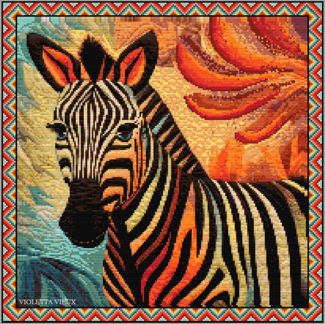 Rainbow Zebra Cross Stitch Chart, Zebra Embroidery Pattern, Colorful ...