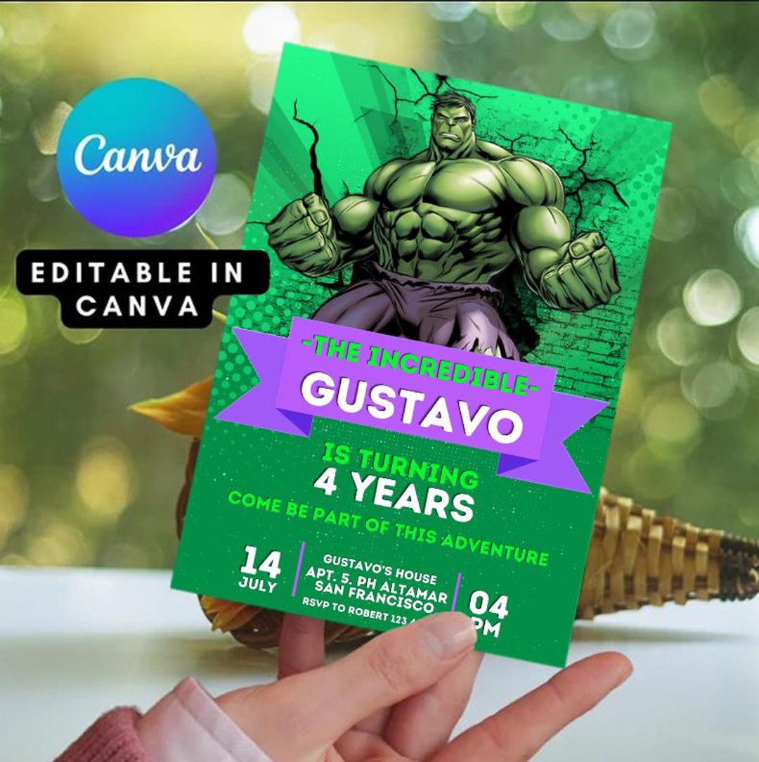 Kids Superhero Birthday Invitations Template, Kids Hulk Invite ...