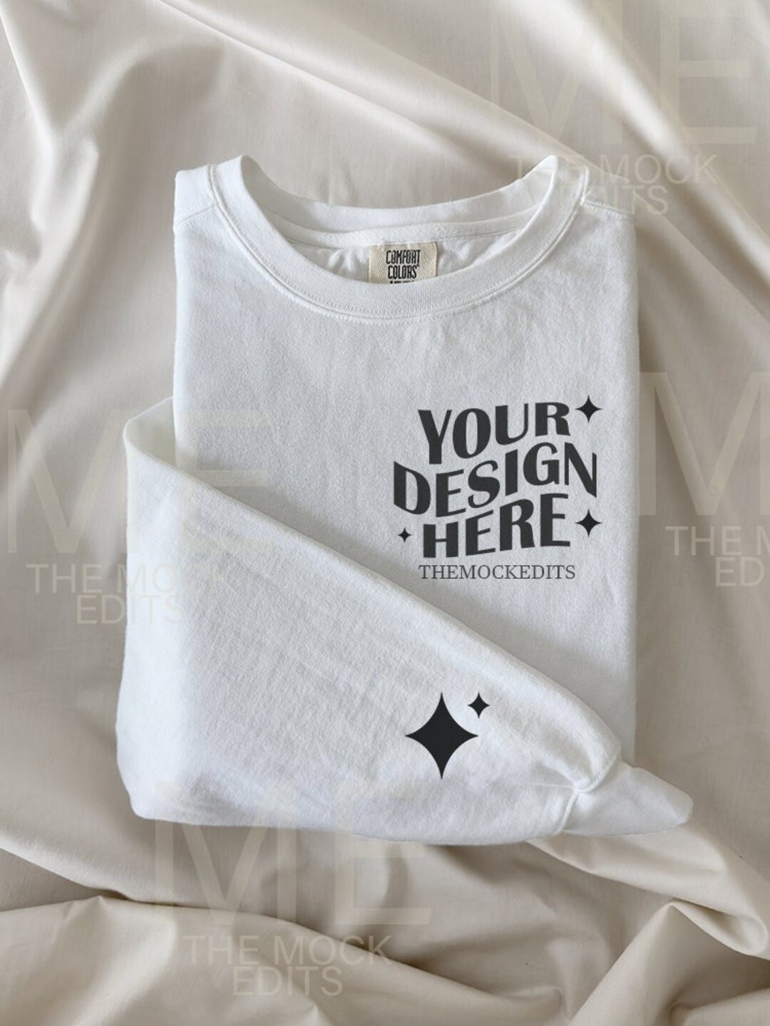 Comfort Colors 1566 White Sleeve Mockup, Comfortcolors White Folded ...
