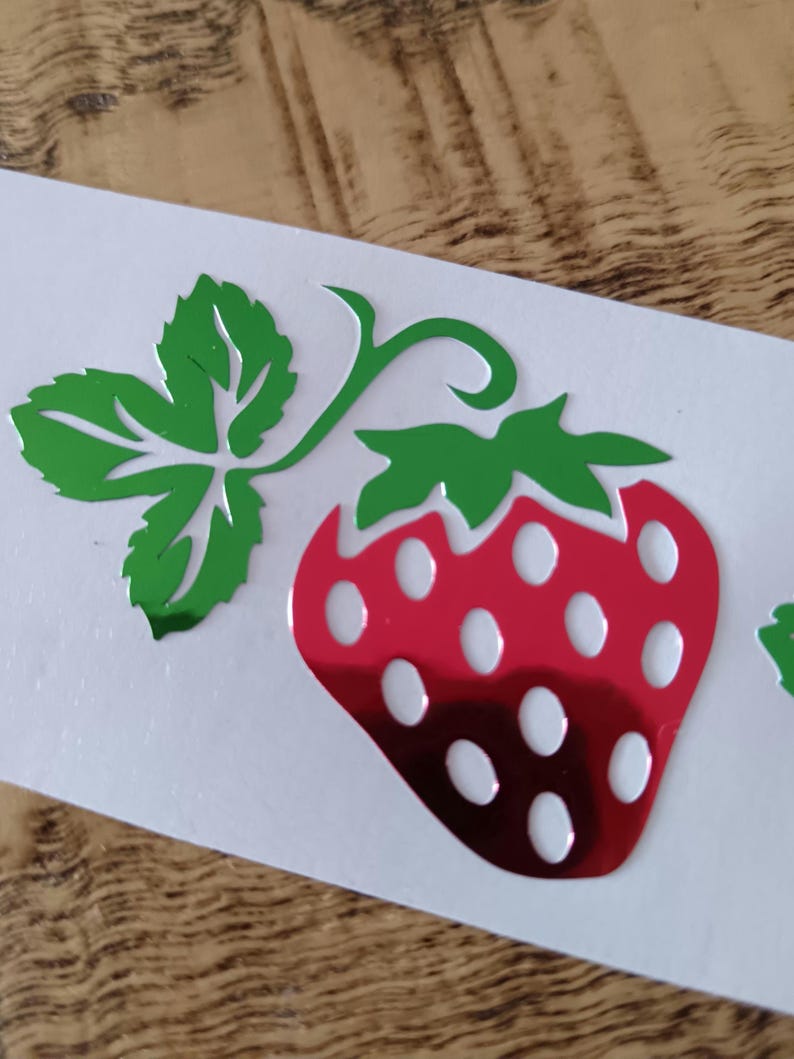 Set of 10 Strawberry Metallic Decal, Chrome Strawberry Sticker - Etsy