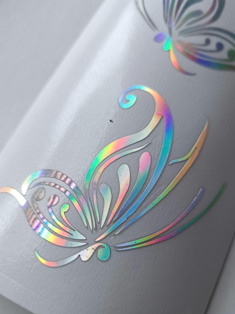 Set of 6 Chrome Holographic Butterflies Decals, Fun Metallic ...