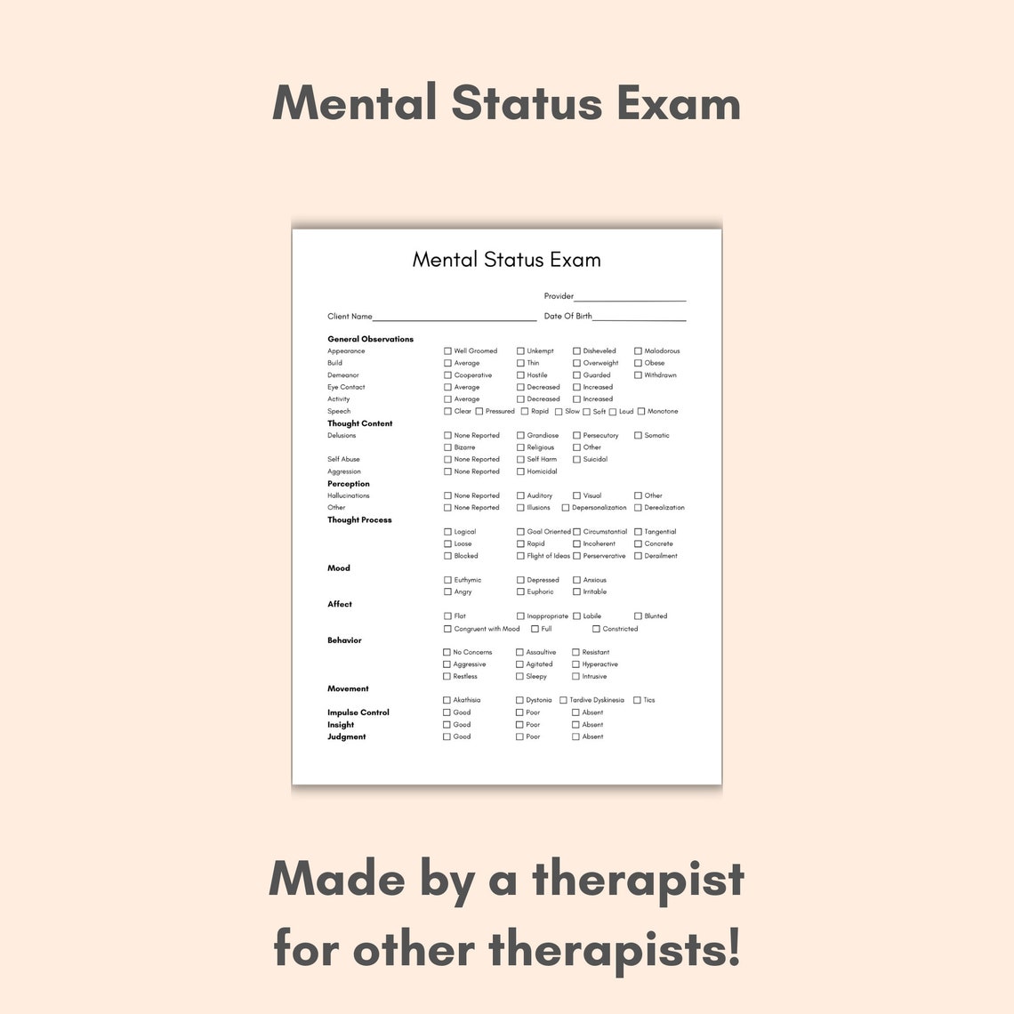 Mental Status Exam Template, PDF - Fillable, Printable, Social Workers ...