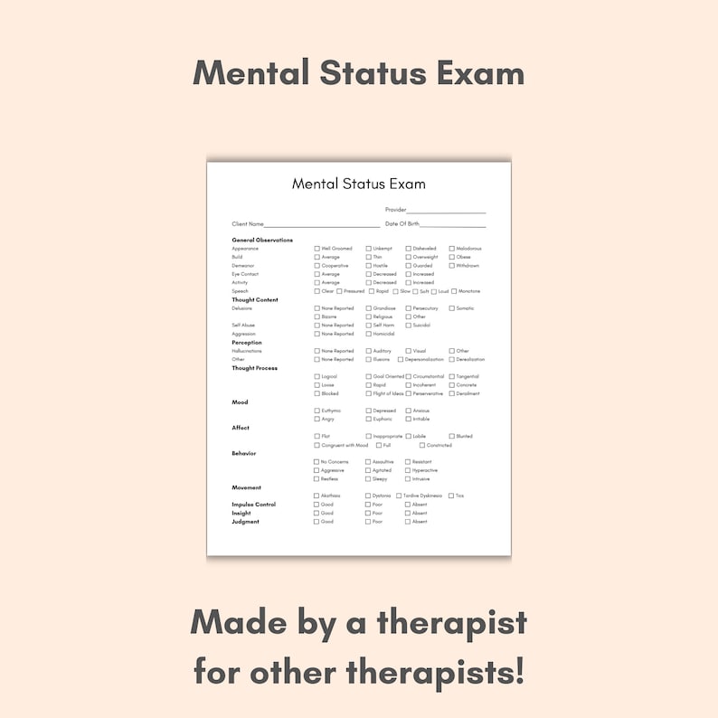 Mental Status Exam Template, PDF - Fillable, Printable, Social Workers ...
