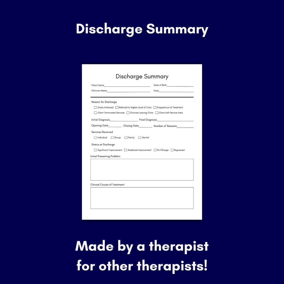 Discharge Summary for Therapists, PDF, Fillable, Printable, Social Work ...