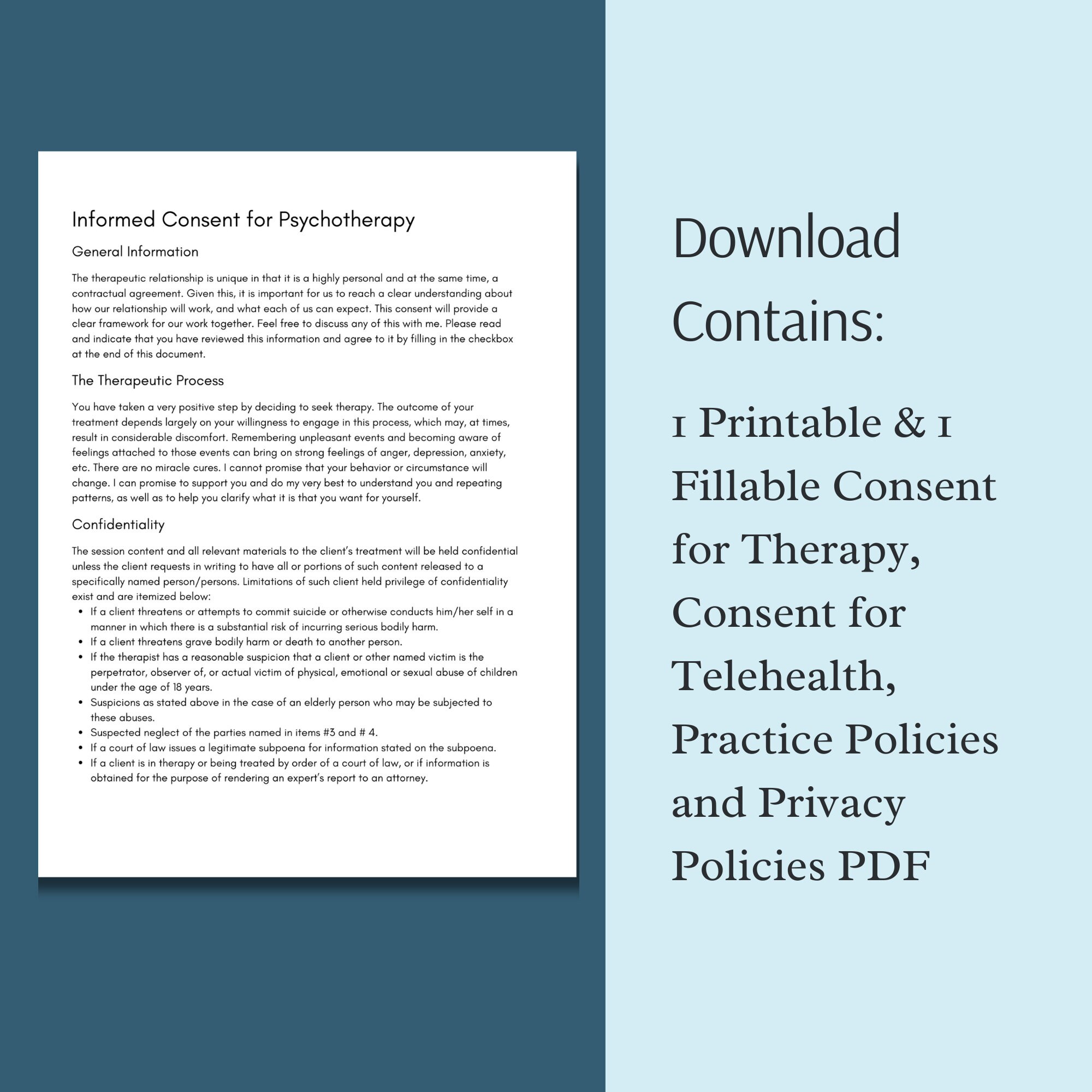 Informed Consent, Practice Policies, & Privacy Forms Bundle Social ...