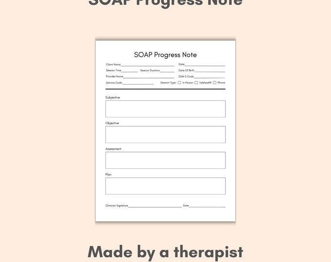 Checklist SOAP Progress Note Template for Therapists, Counselors ...
