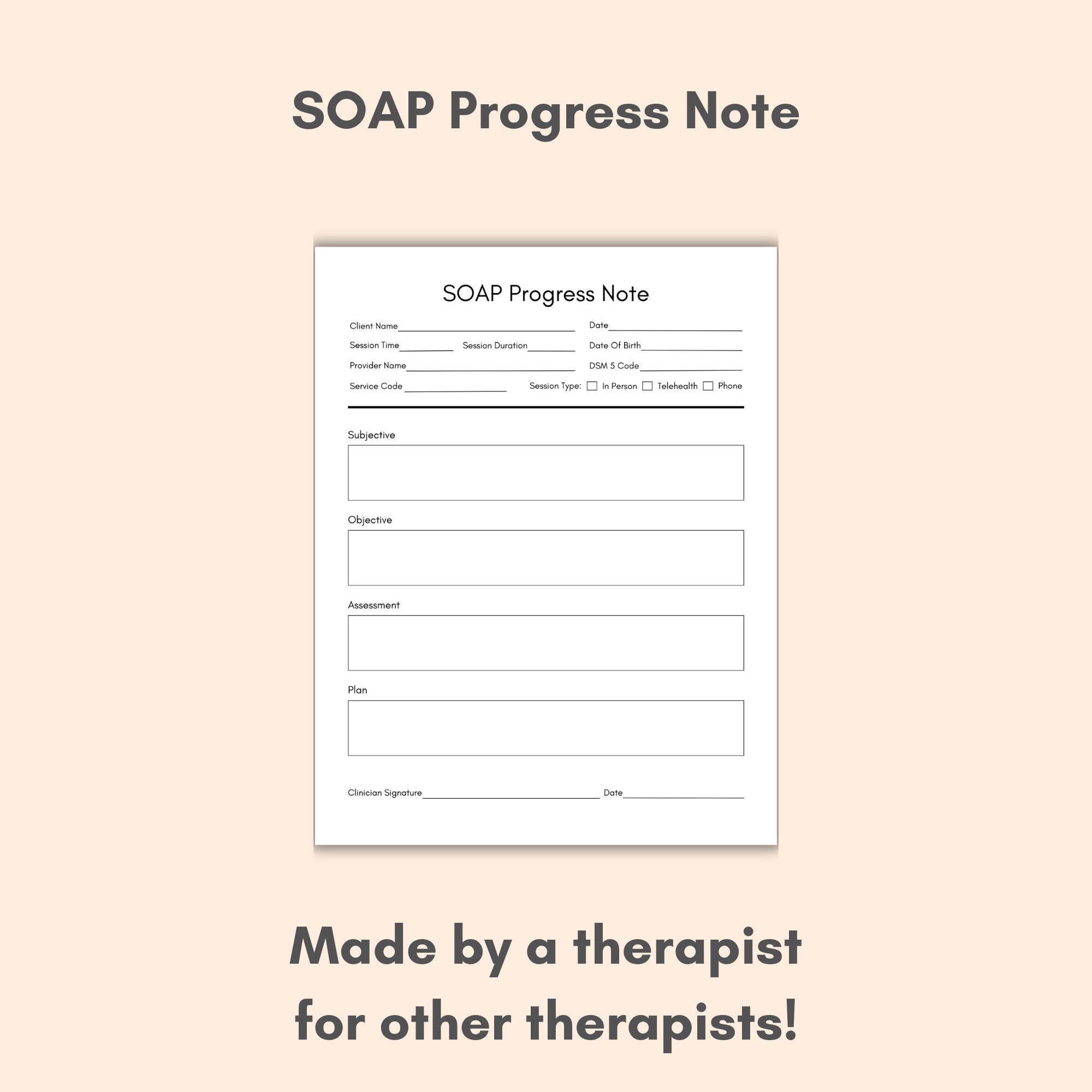 SOAP Note for Therapists, PDF Fillable, Printable for Social Workers ...