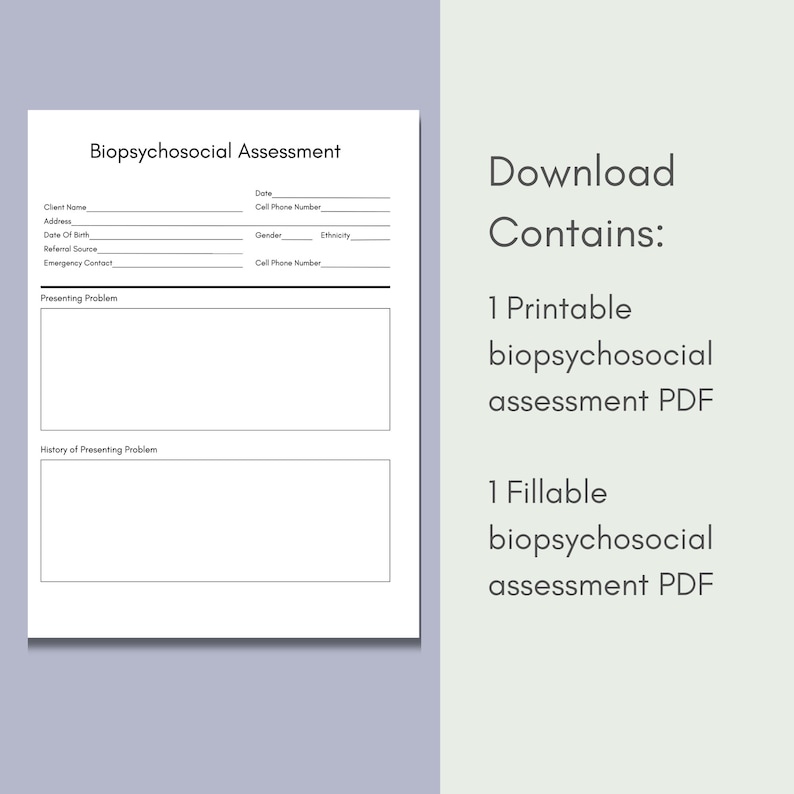 Biopsychosocial Assessment Template PDF, Fillable, Therapy Diagnostic ...