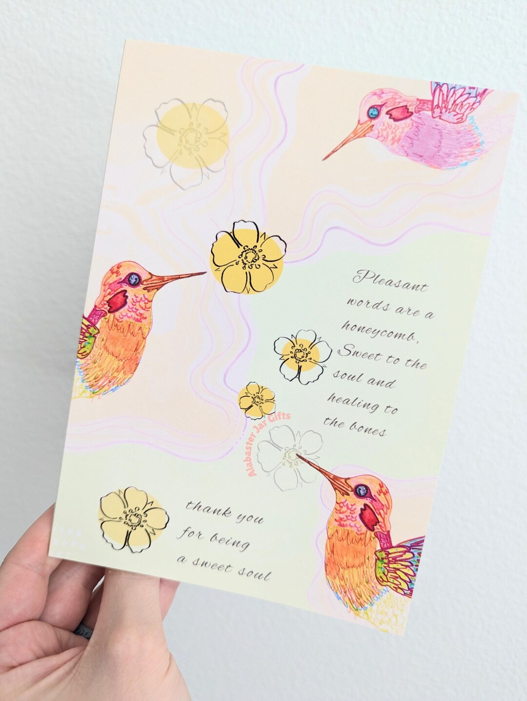 Pleasant Words Hummingbird Greeting Card 5x7 Blank Inside & Bookmark ...