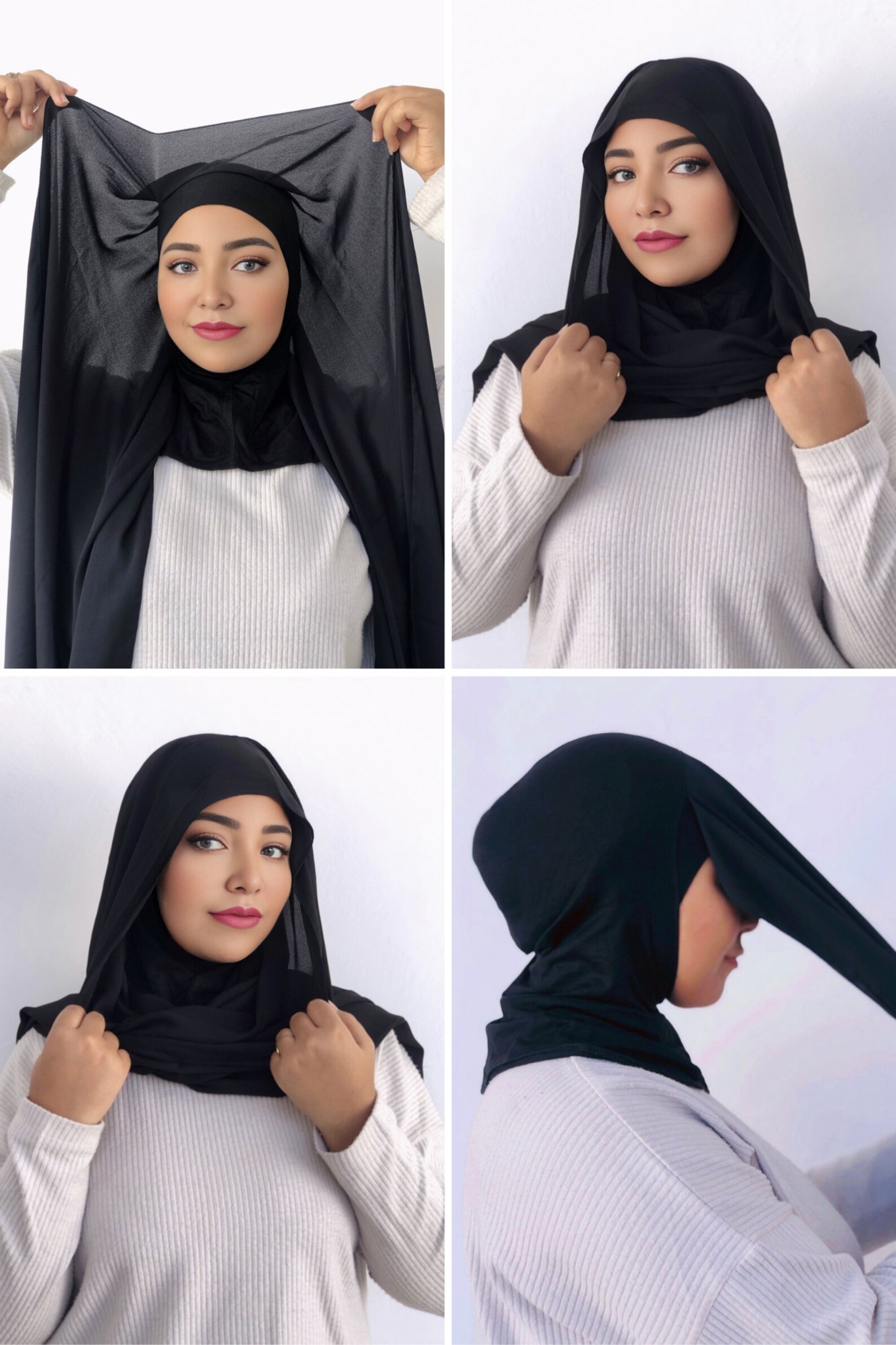 Silk Crepe One Piece Instant Hijab With Attached Ninja Cap Easy Pull-on ...